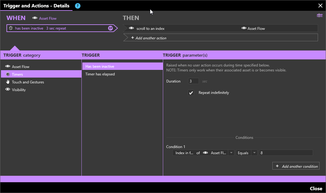Make a collection automatically animate when no user activity is detected – Intuiface Help Center